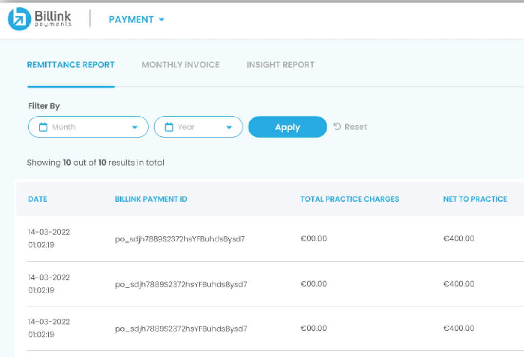 Remittance Report | Billink- Practice Administration Technologies Limited