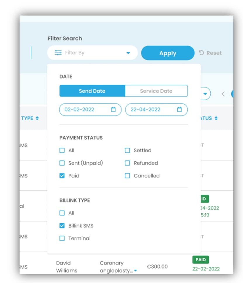 Search And Filters | Billink- Practice Administration Technologies Limited